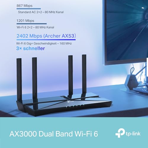 TP-Link Archer AX58 V2.0 Wi-Fi 6 AX3000 Dualband WLAN-Router, 5x Gigabit-Ports, WPA3 ...