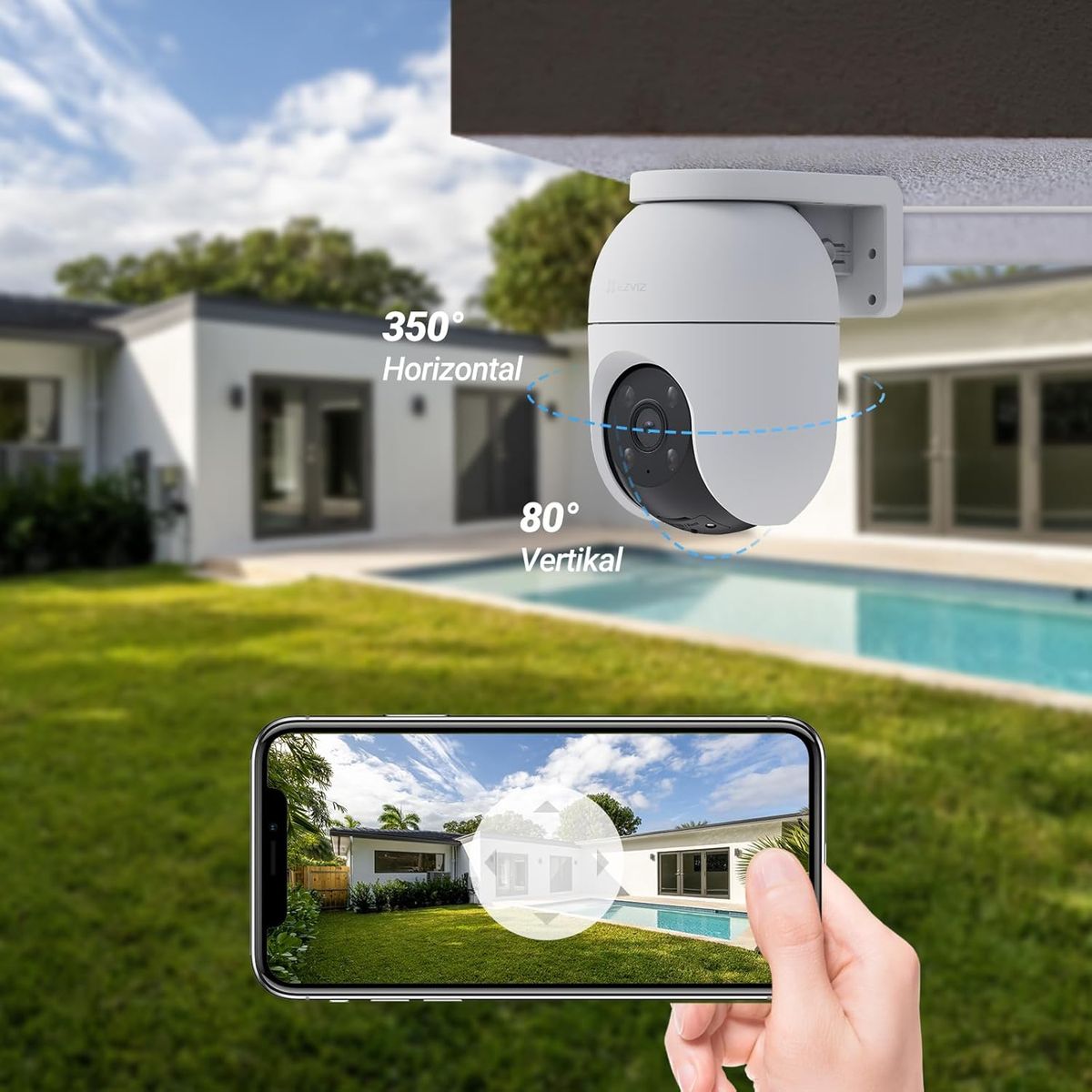 EZVIZ C8c 1080P Außen PTZ WLAN Überwachungskamera, 360° Pan/Tilt ...