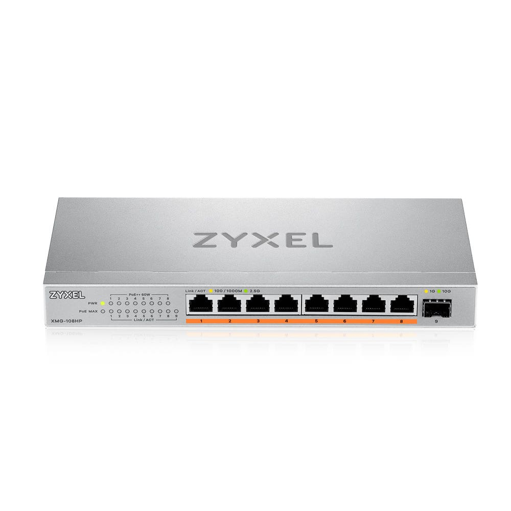 Zyxel XMG-108HP Unmanaged 8-Port 2.5G PoE++ Switch, 8x 2.5G RJ45, 1x ...